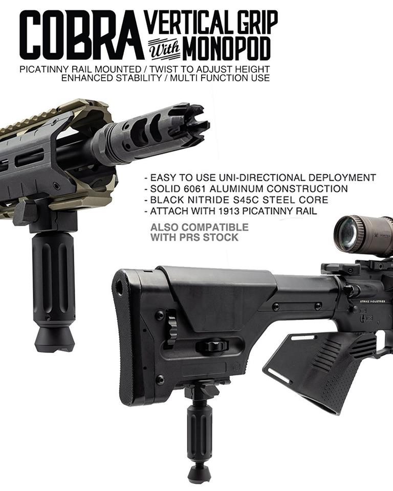 STRIKE INDUSTRIES ANNOUNCES THE COBRA VERTICAL GRIP WITH MONOPOD