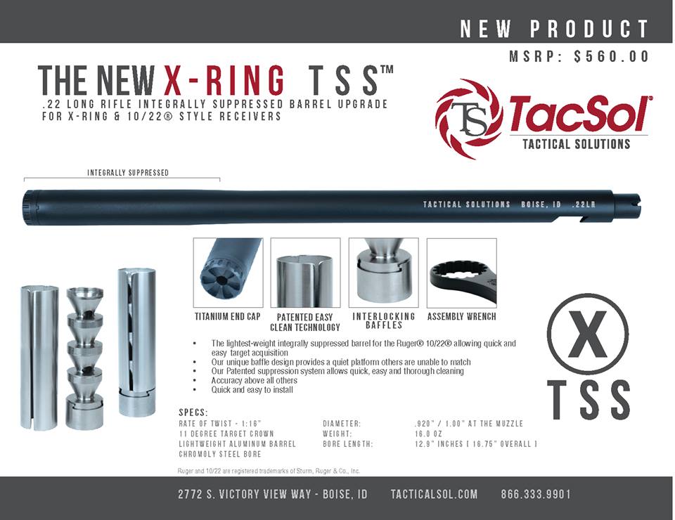 TACTICAL SOLUTIONS ANNOUNCES NEW X-RING INTEGRALLY SUPPRESSOR BARRELS
