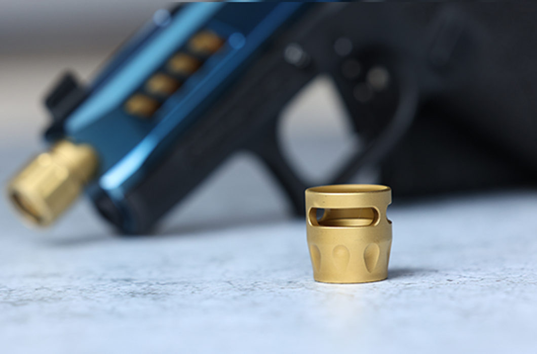 TRUE PRECISION SHOWS OFF NEW GOLD TIN 9MM MICRO COMPENSATOR