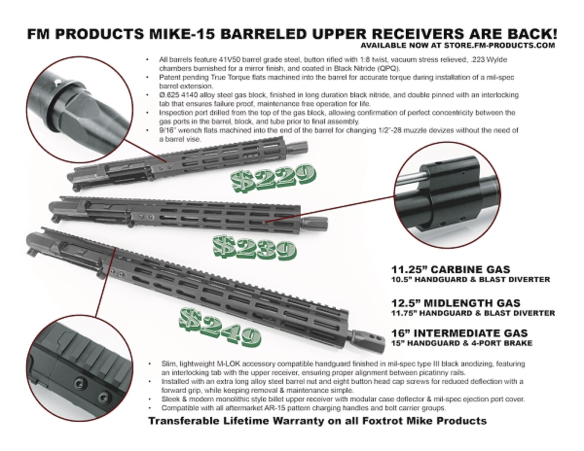 FOXTROT MIKE PRODUCTS ANNOUNCES REINTRODUCTION OF MIKE-15 GEN 1 5.56 ...